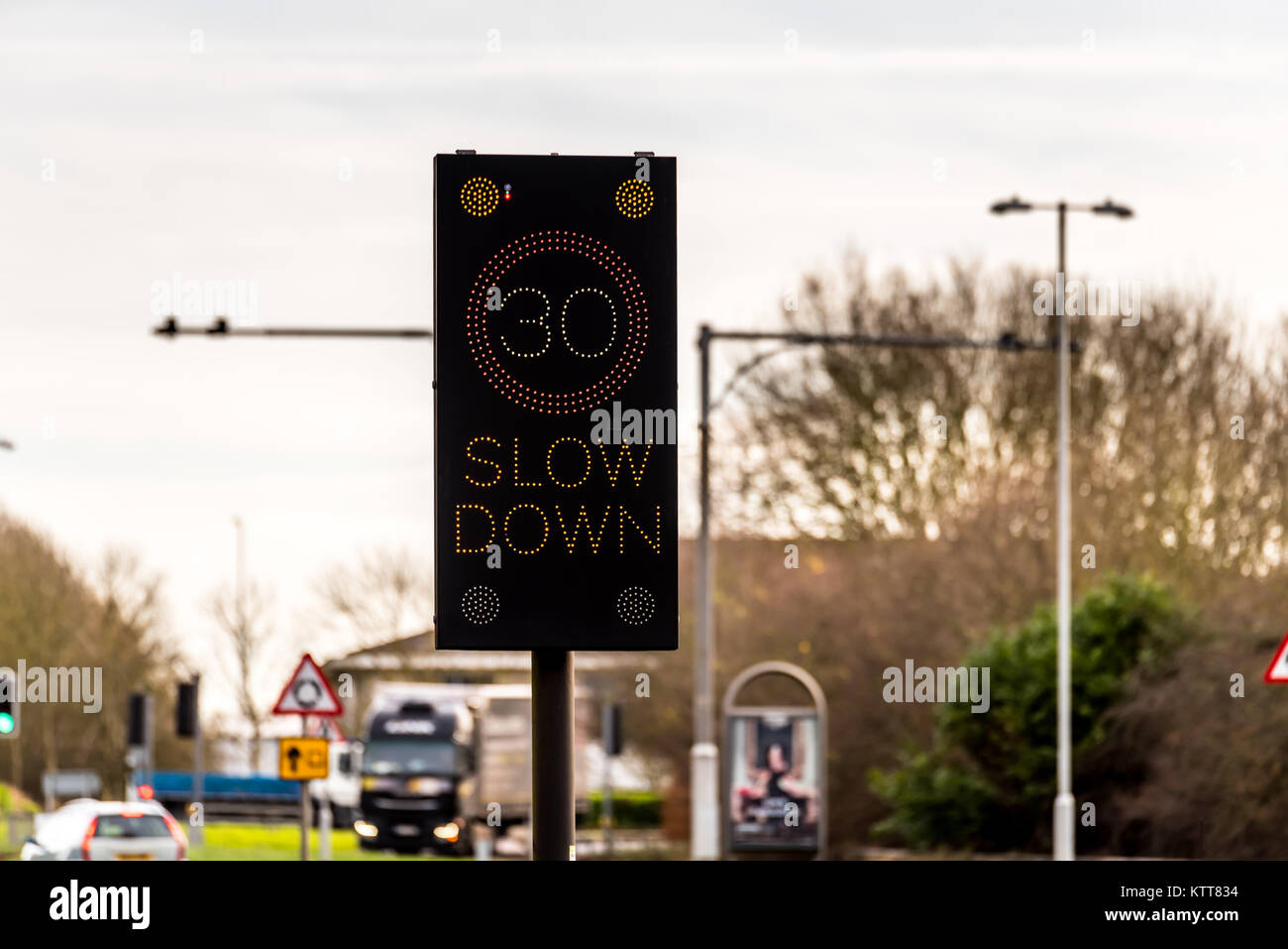 Flashing 30 MPH Speed Limit Check Smart Device on UK Motorway Road ...