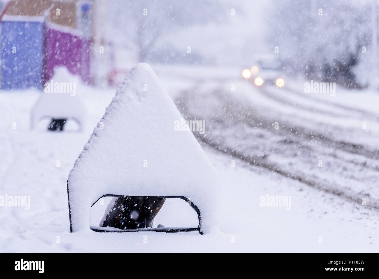 Snow covered road sign on UK motorway Road Stock Photo - Alamy