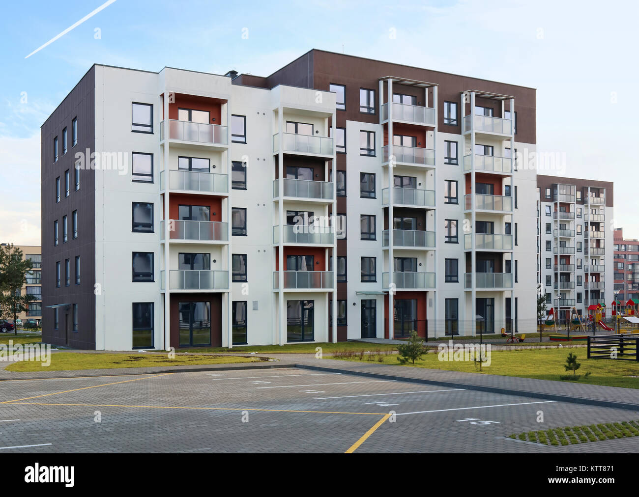 Panorama of a modern standard concrete houses buildings construction in ...