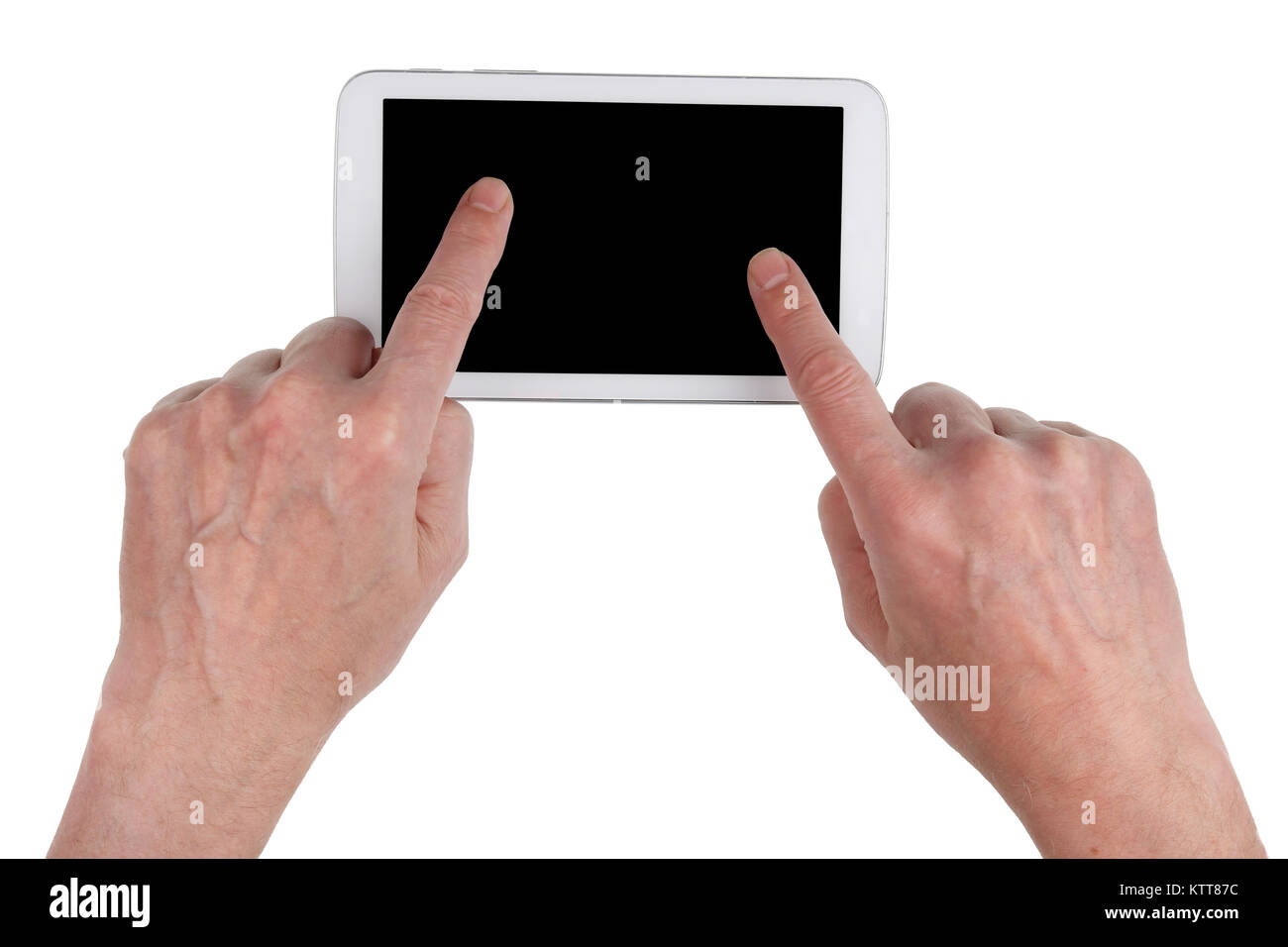 Old rural village grandfather trying to use the touchscreen of a modern ...