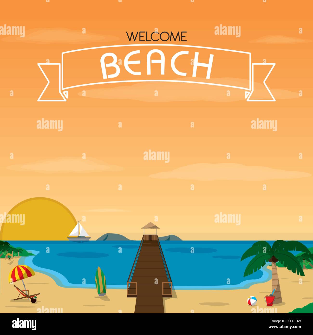 Beach with dock design Stock Vector Image & Art - Alamy