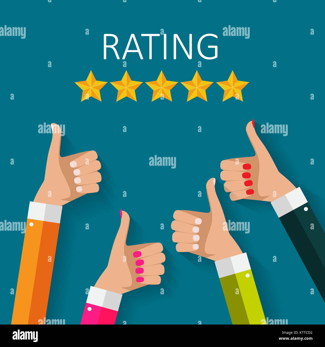 Flat Design Hand with Star Rating. Evaluation System and Positive ...