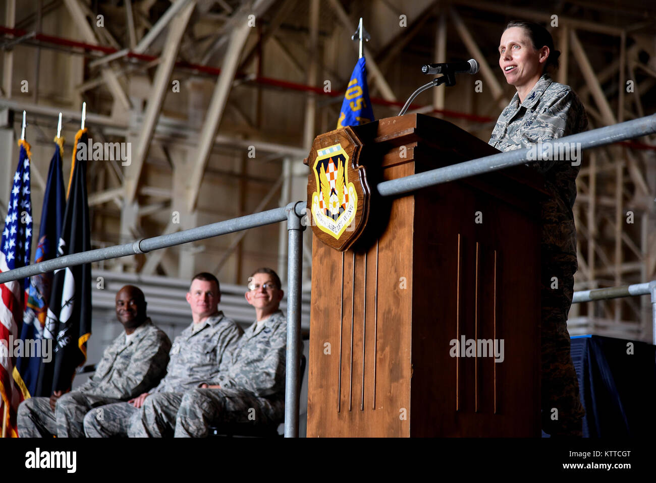 Col. Denise Donnell, vice commander of the 105th Airlift Wing, speaks ...