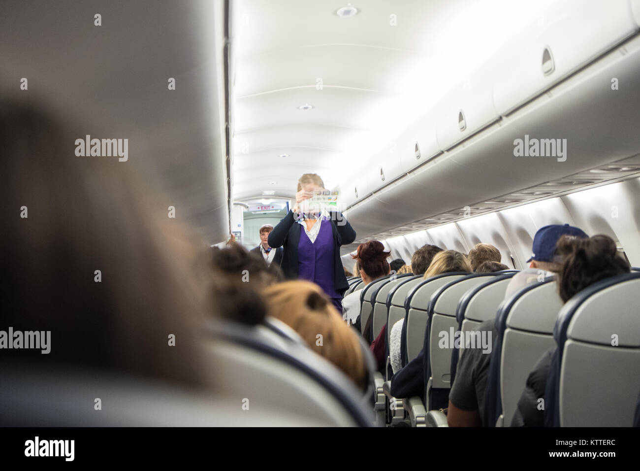 On,board,inside,cabin,crew,safety,instructions,life jacket,flybe,early ...