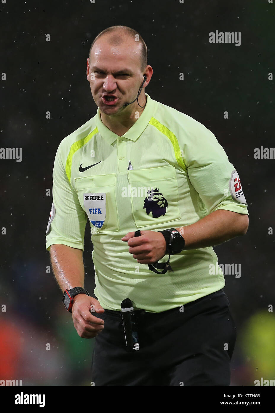 Referee Bobby Madley reacts during the Premier League match at the ...