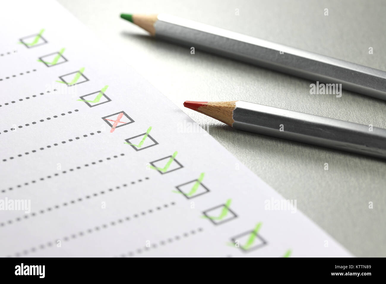 completed checklist with failure in office Stock Photo - Alamy