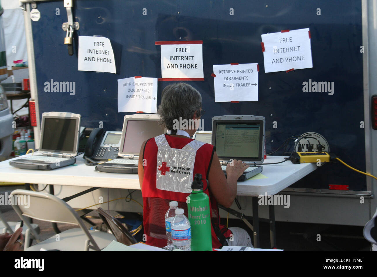 A Red Cross volunteer in Prattsville, N.Y. utilizes the communication ...