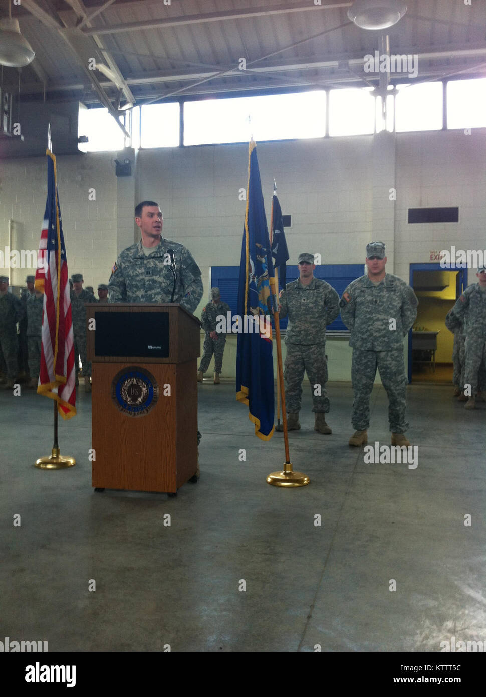 CPT Timothy Pasto, commander of D/2/108, speaks to his soldiers and ...
