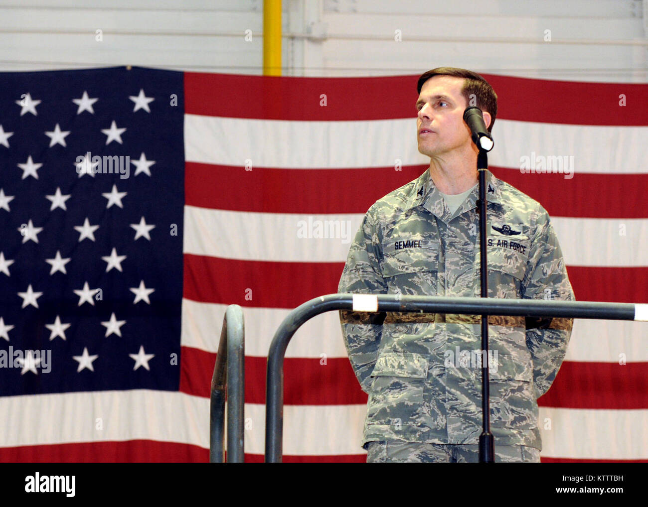 U.S. Air Force Col. Greg A. Semmel addresses the 174th Fighter Wing ...
