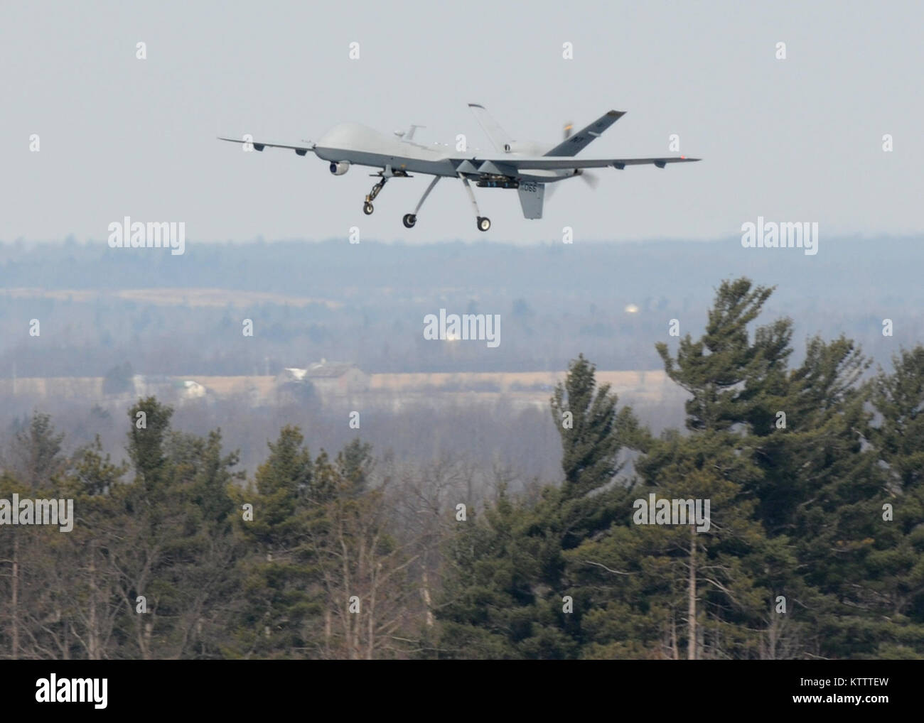An MQ-9 Reaper takes off at Wheeler-Sack Army Air Field (WSAAF) in Fort ...