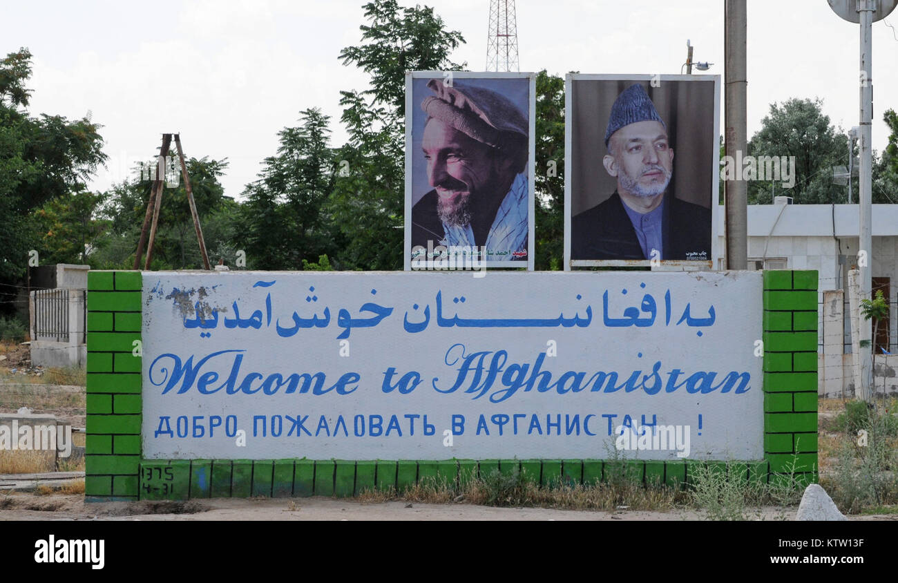 The "Welcome to Afghanistan" sign seen from the Friendhip Bridge in ...
