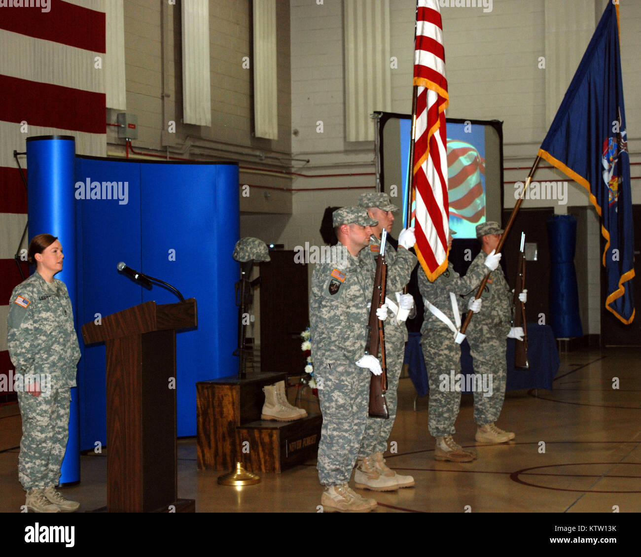 LATHAM- Color Guard members present Arms during ceremonies honoring the ...