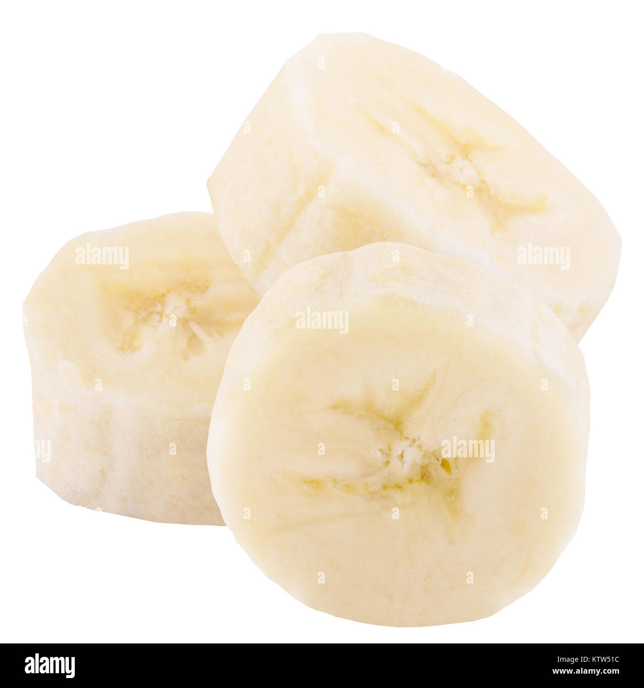 Isolated banana. Peeled slices piece ripe banana isolated on white ...
