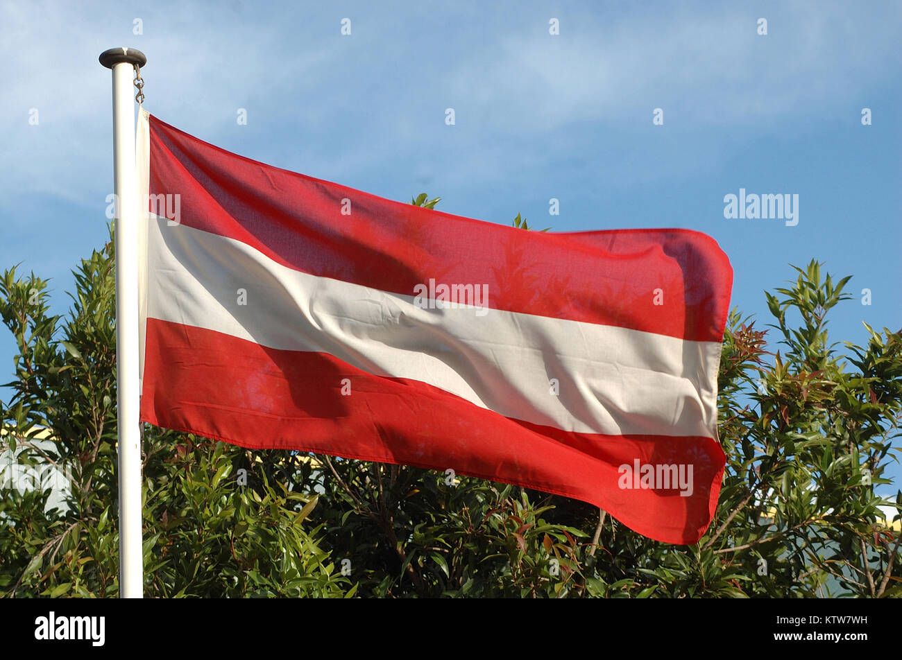 Austrian flag blowing in the wind Stock Photo - Alamy