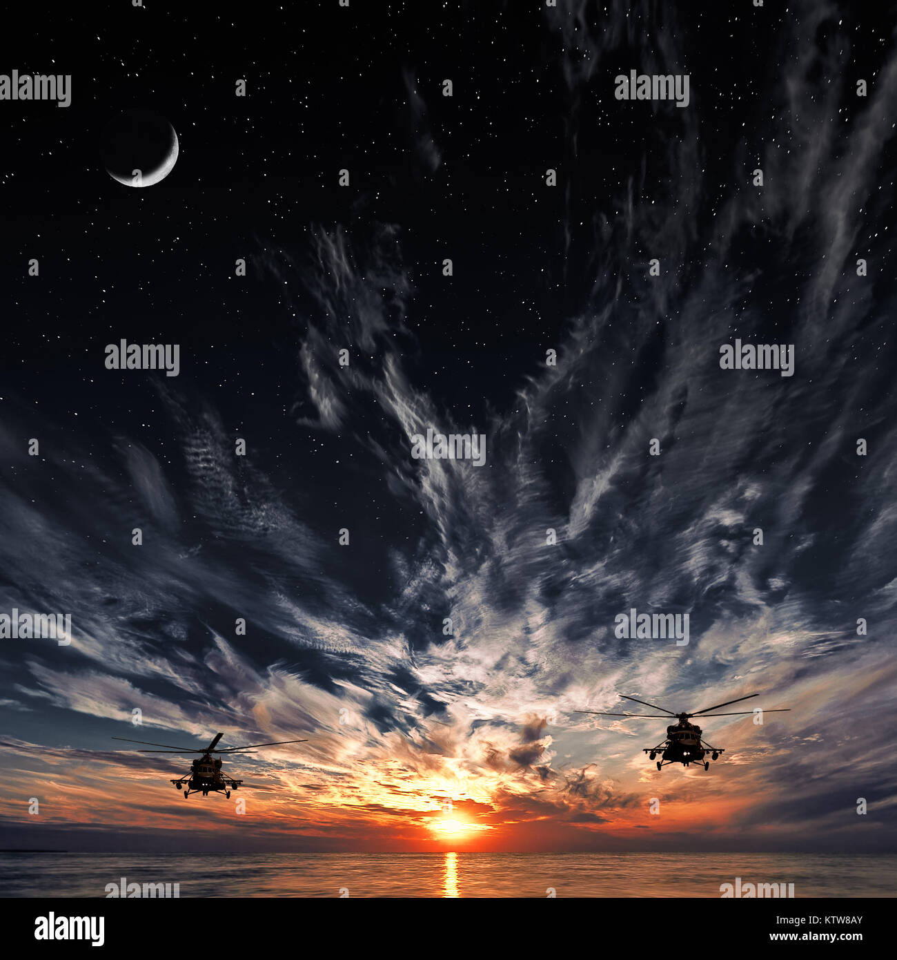 Helicopters at sunset hi-res stock photography and images - Alamy