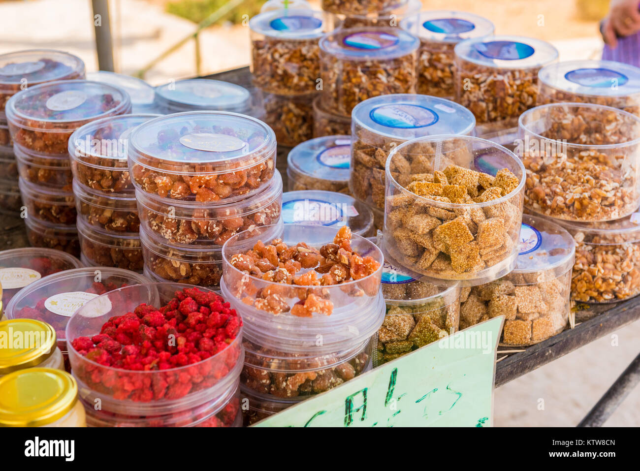 ZAKYNTHOS, GREECE - September 27, 2017: Traditional greek products in ...