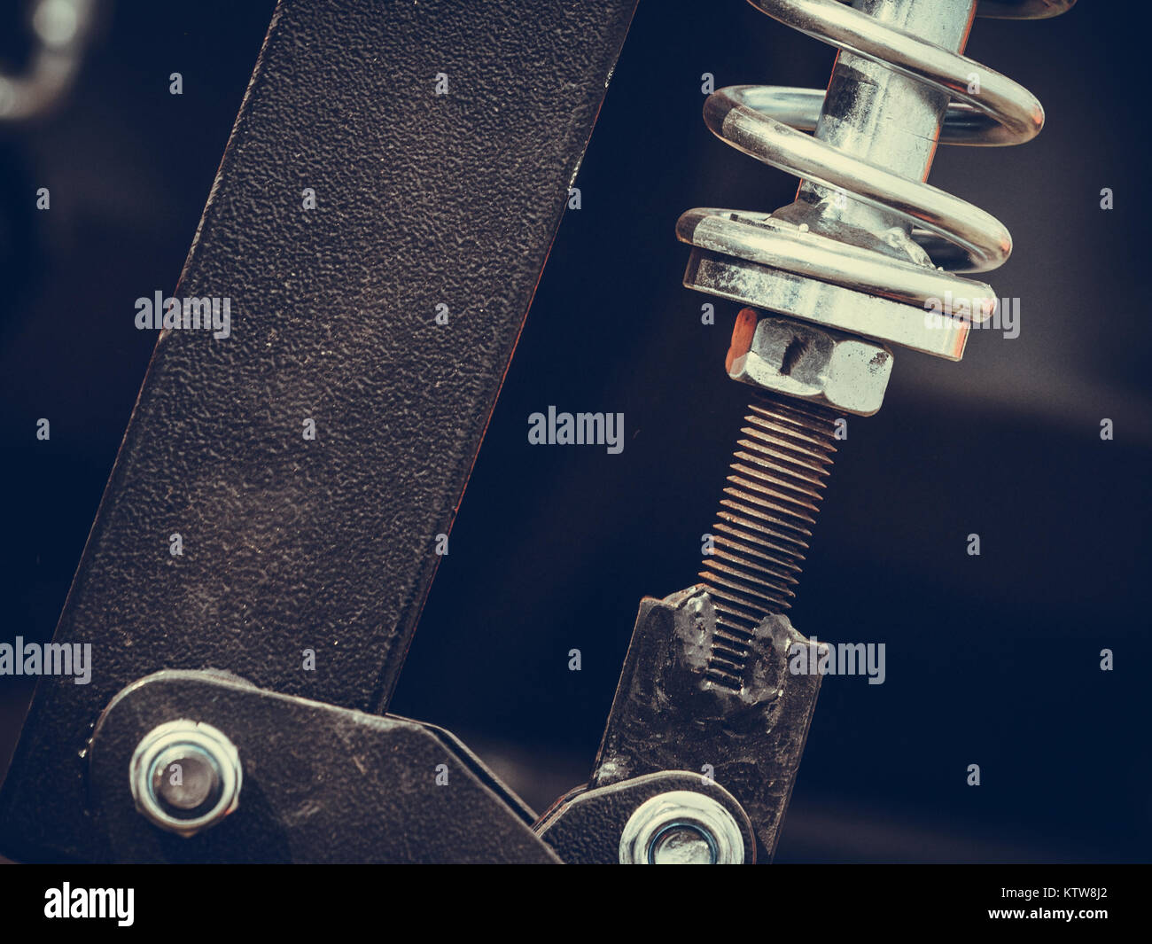 Pump, device, detail closeup concept. Big, hard made of steel spring on ...