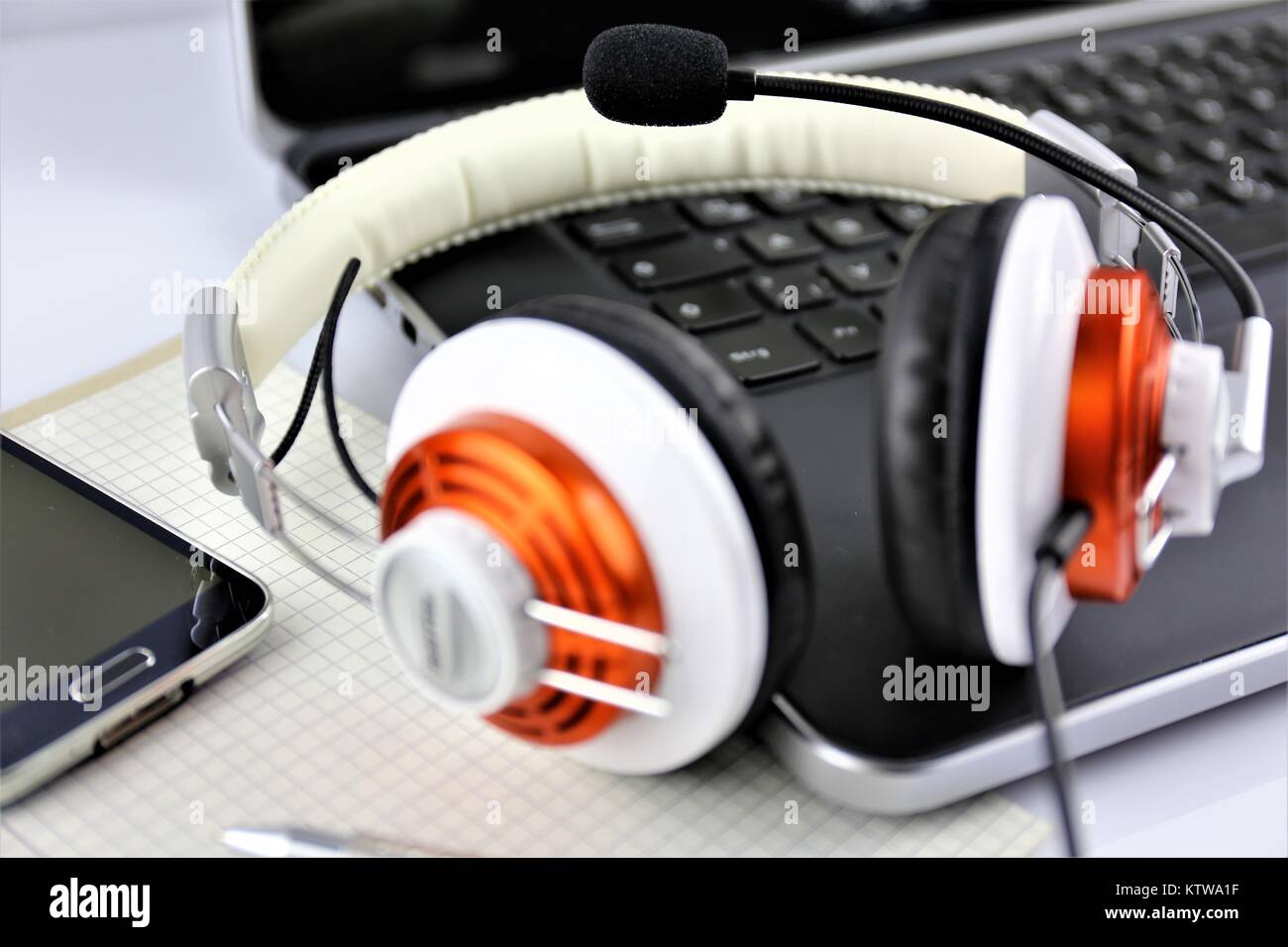 An concept Image of a Office desk with a Headset and a Keyboard Stock ...