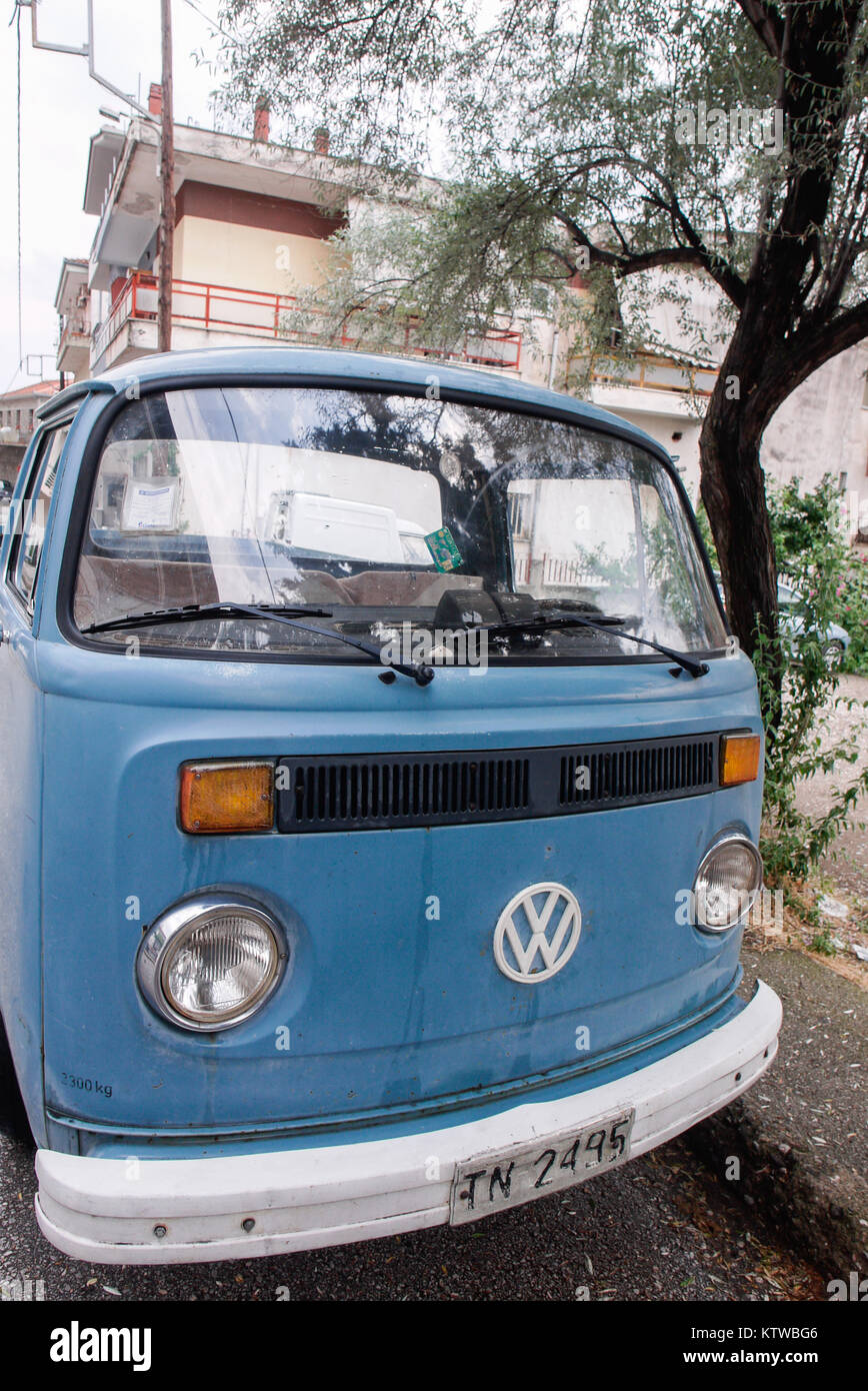 A blue Combi Volkswagen, Kalambaka, Meteora district, Greece Stock ...