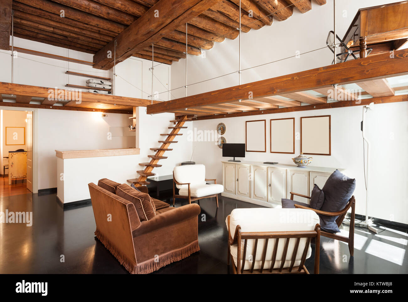 Interior, beautiful loft, living room view Stock Photo - Alamy