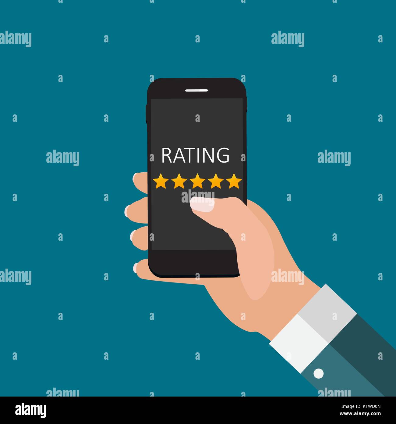 Flat Design Hand with Star Rating. Evaluation System and Positive ...