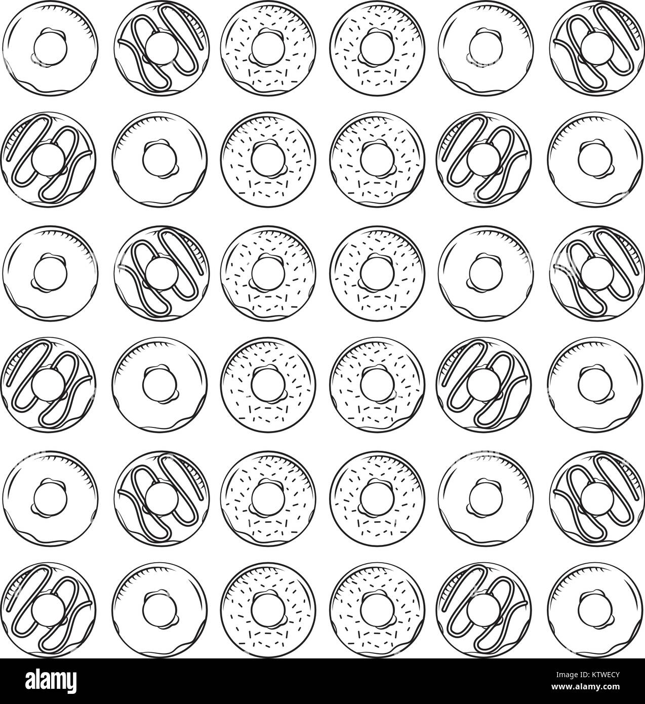 Donut dessert background pattern Black and White Stock Photos & Images ...