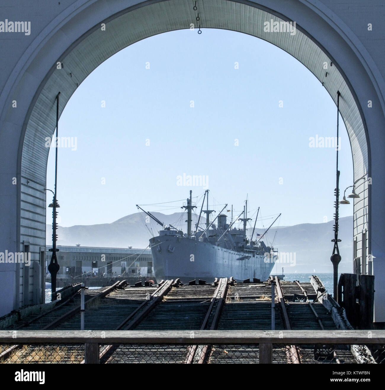 Old Port Gate and ship in San Francisco, California, USA Stock Photo ...