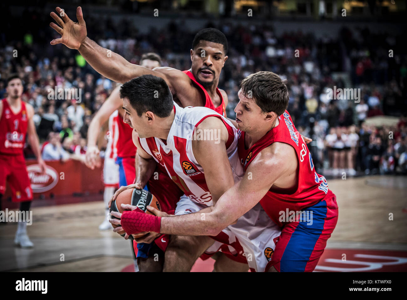 Center Milko Bjelica of Crvena Zvezda mts Belgrade fights for the ball ...