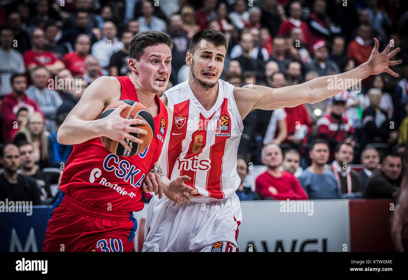 Guard Mikhail Kulagin of CSKA Moscow in action against Forward Nemanja ...
