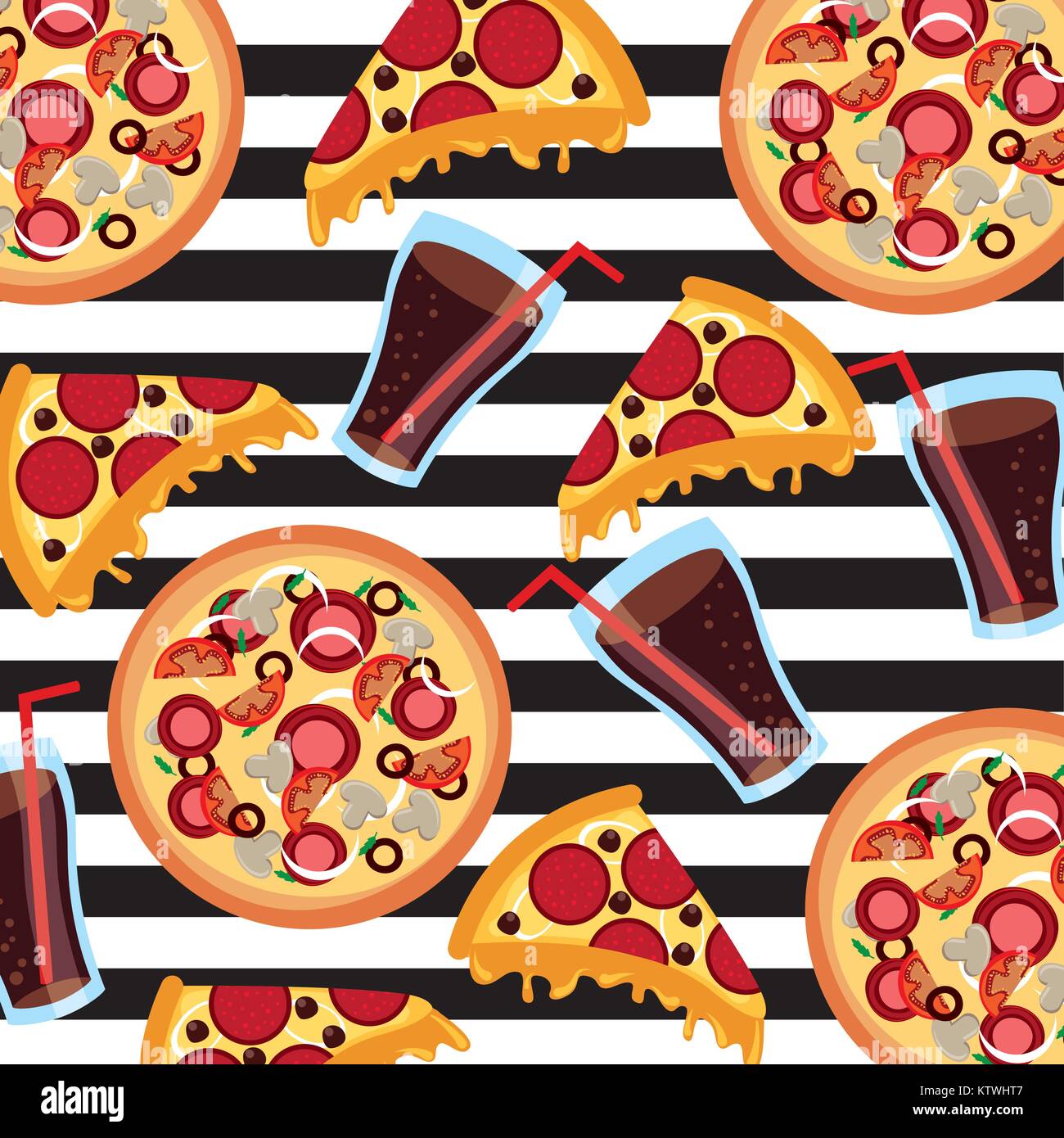 fast food pizza soda stripes background seamless pattern Stock Vector ...