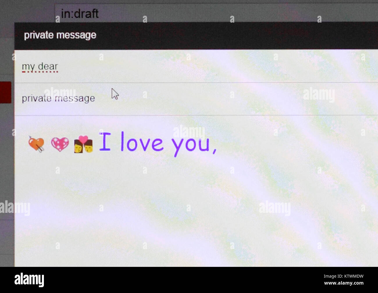 Romantic letter in a few words with various symbols. The sender ...