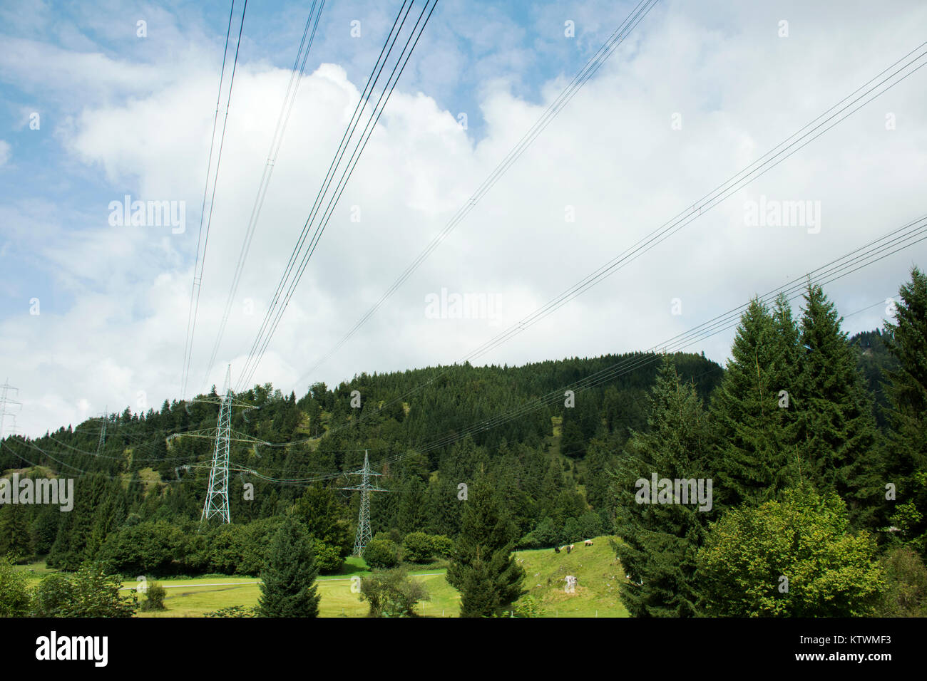View landscape and agricultural field with Electricity voltage post or ...