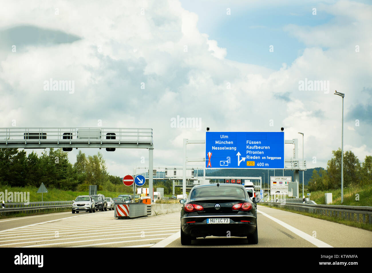 Landscape of highway and traffic jam on the road between Meran go to ...