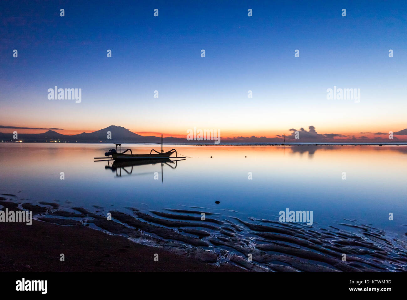 Traditional Balinese fishing boat, Jukung, dawn, Sanur, Bali, Indonesia ...