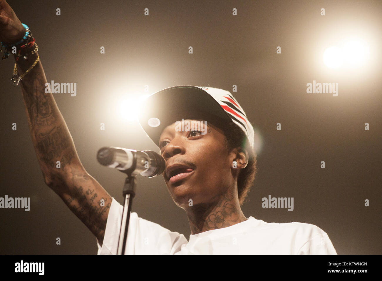 The American rapper Wiz Khalifa live on stage at concert in Copenhagen ...