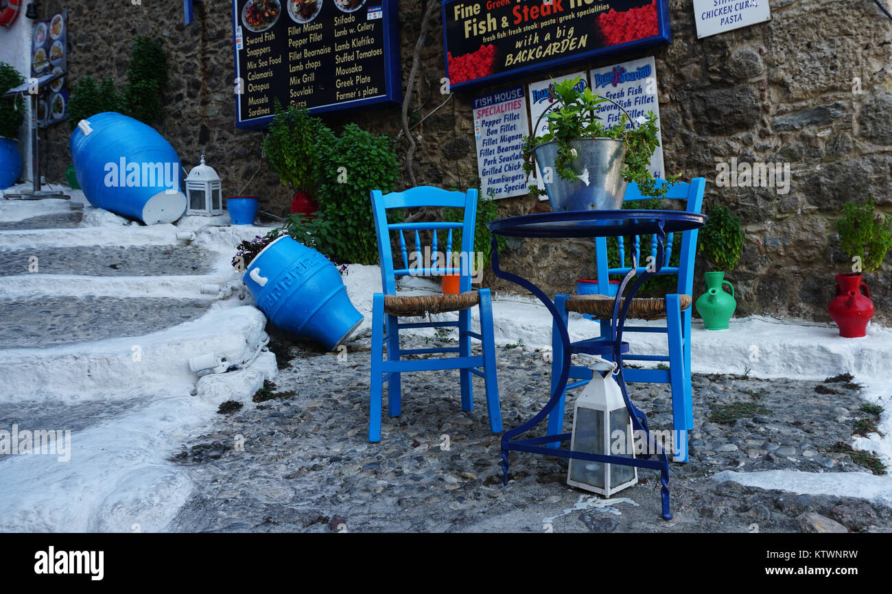 Greek blue table and chairs hi-res stock photography and images - Alamy