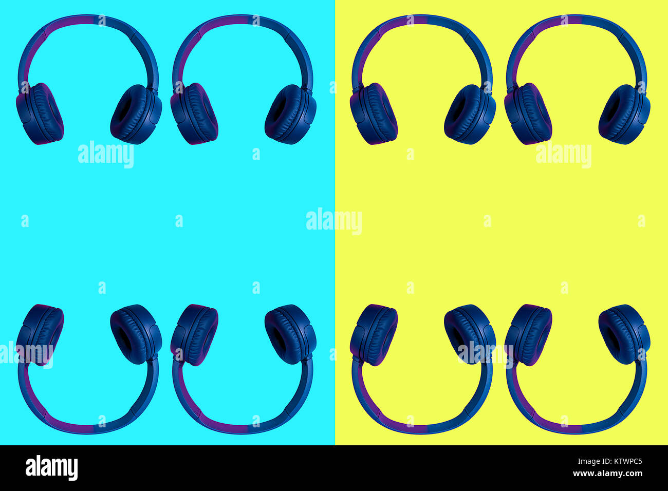 Multiple doubled wireless headphones on vivid two colored backgr Stock ...