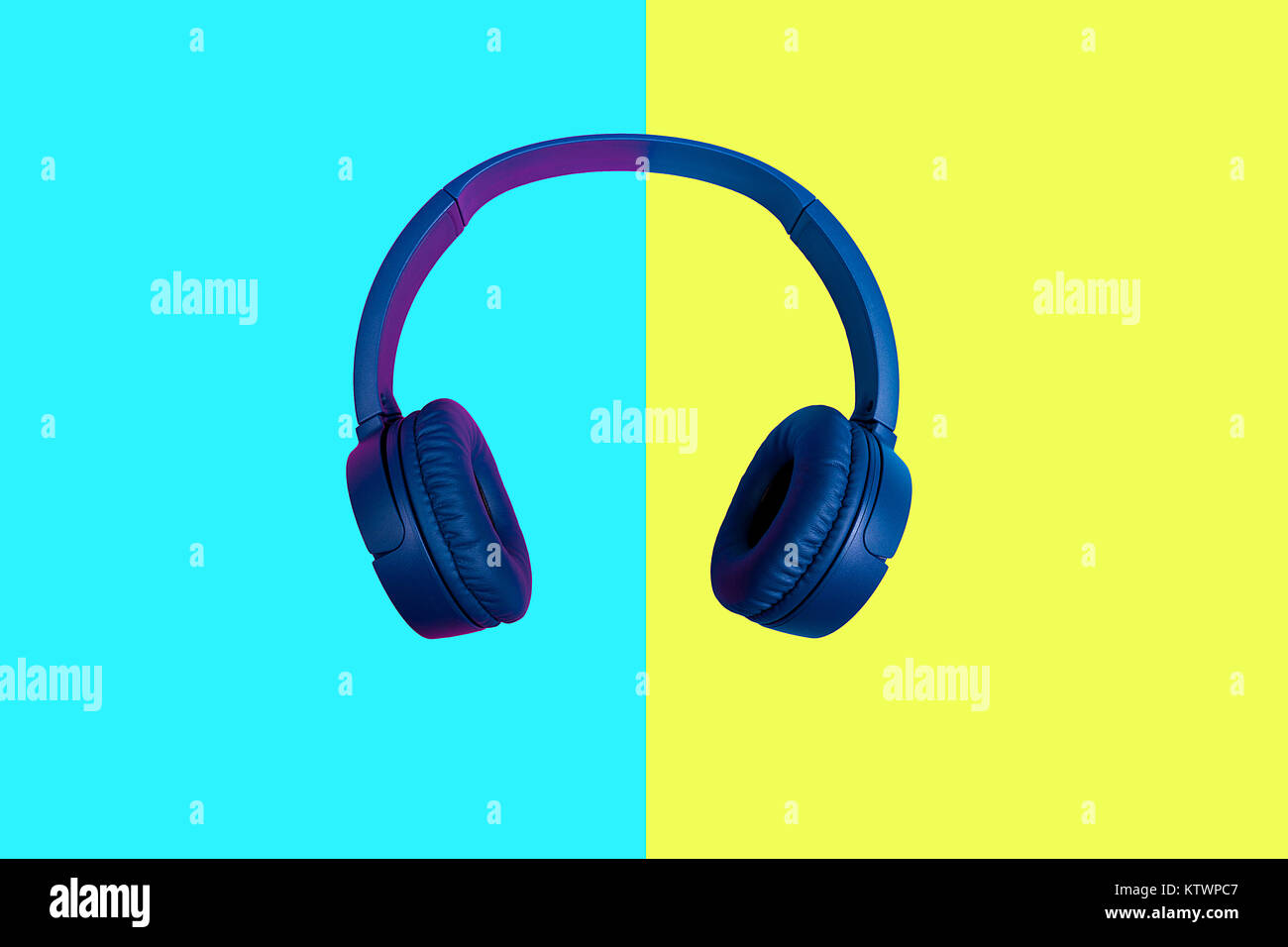 Top view on wireless headphones on vivid color background Stock Photo ...