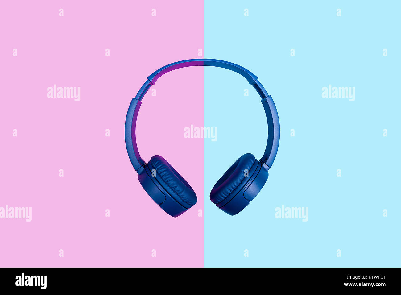 Top view on wireless headphones on vivid color background Stock Photo ...