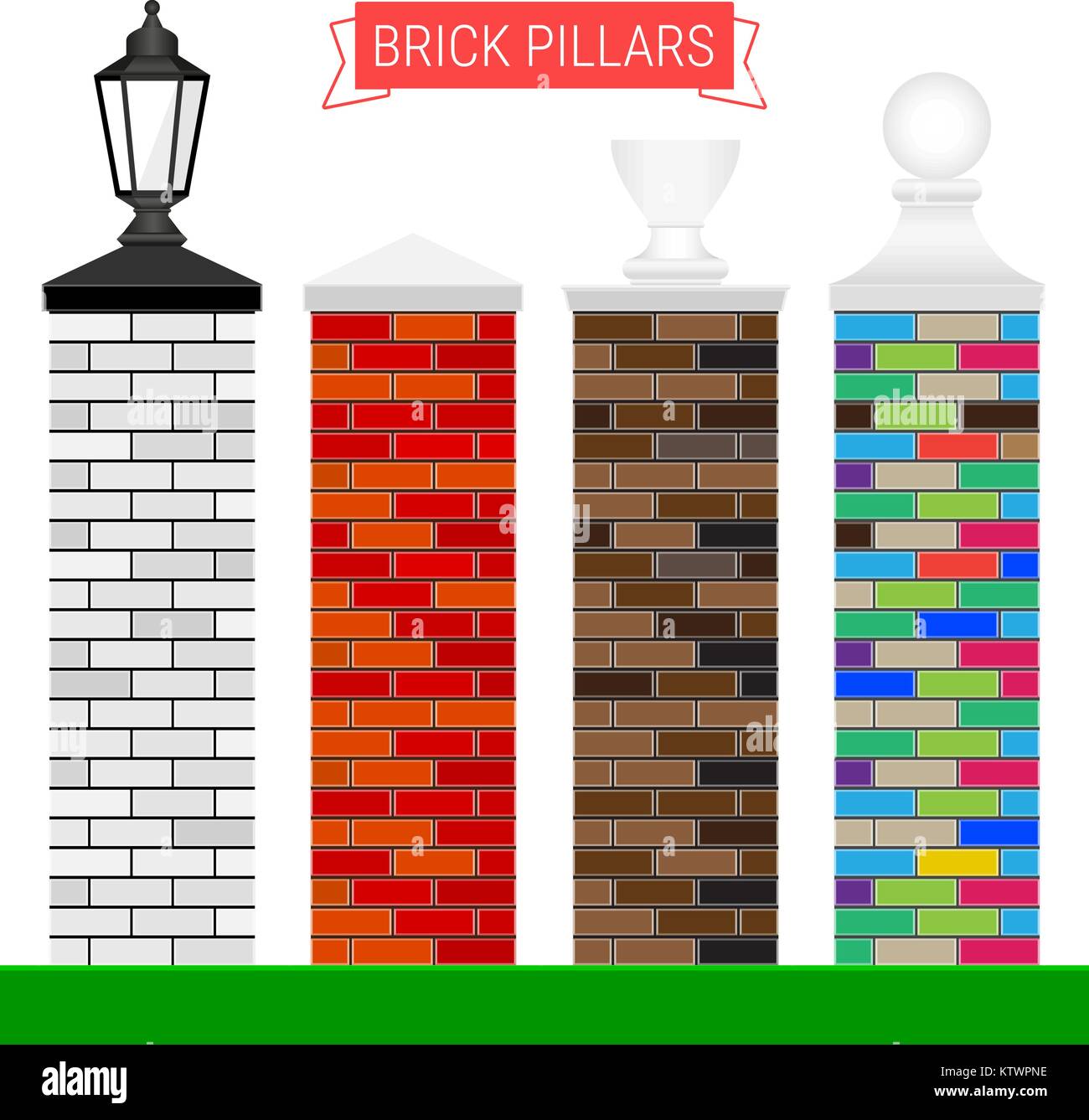 Set of Vector Brick Pillars in Different Colors with Tops Stock Vector ...