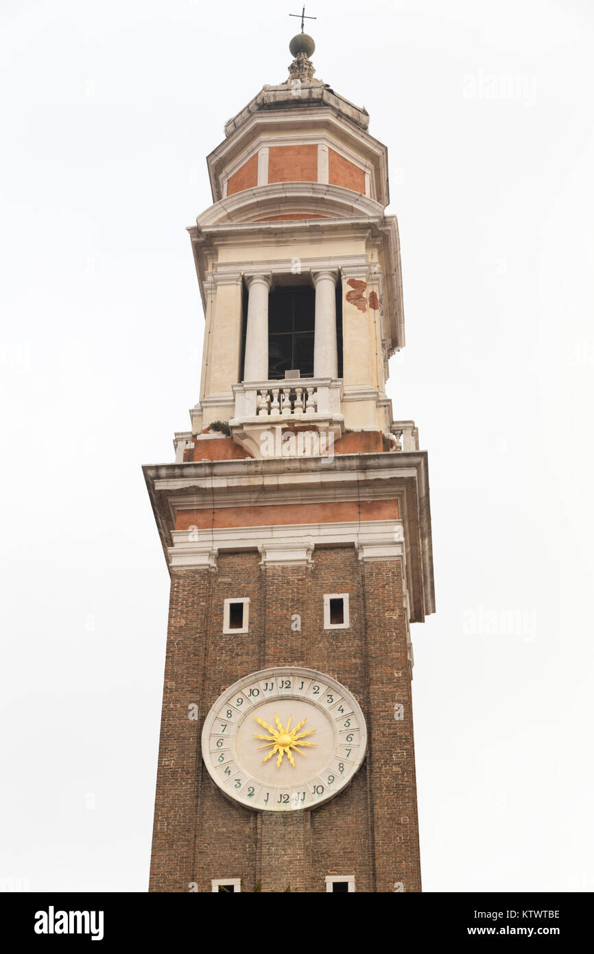 Italy, Venice, large sundial on the bell tower of Saint Apostles church ...
