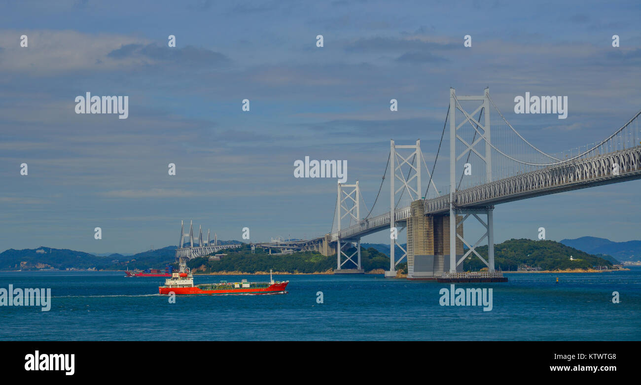 Okayama, Japan - Oct 5, 2017. Great Seto Bridge at sunny day in Okayama ...