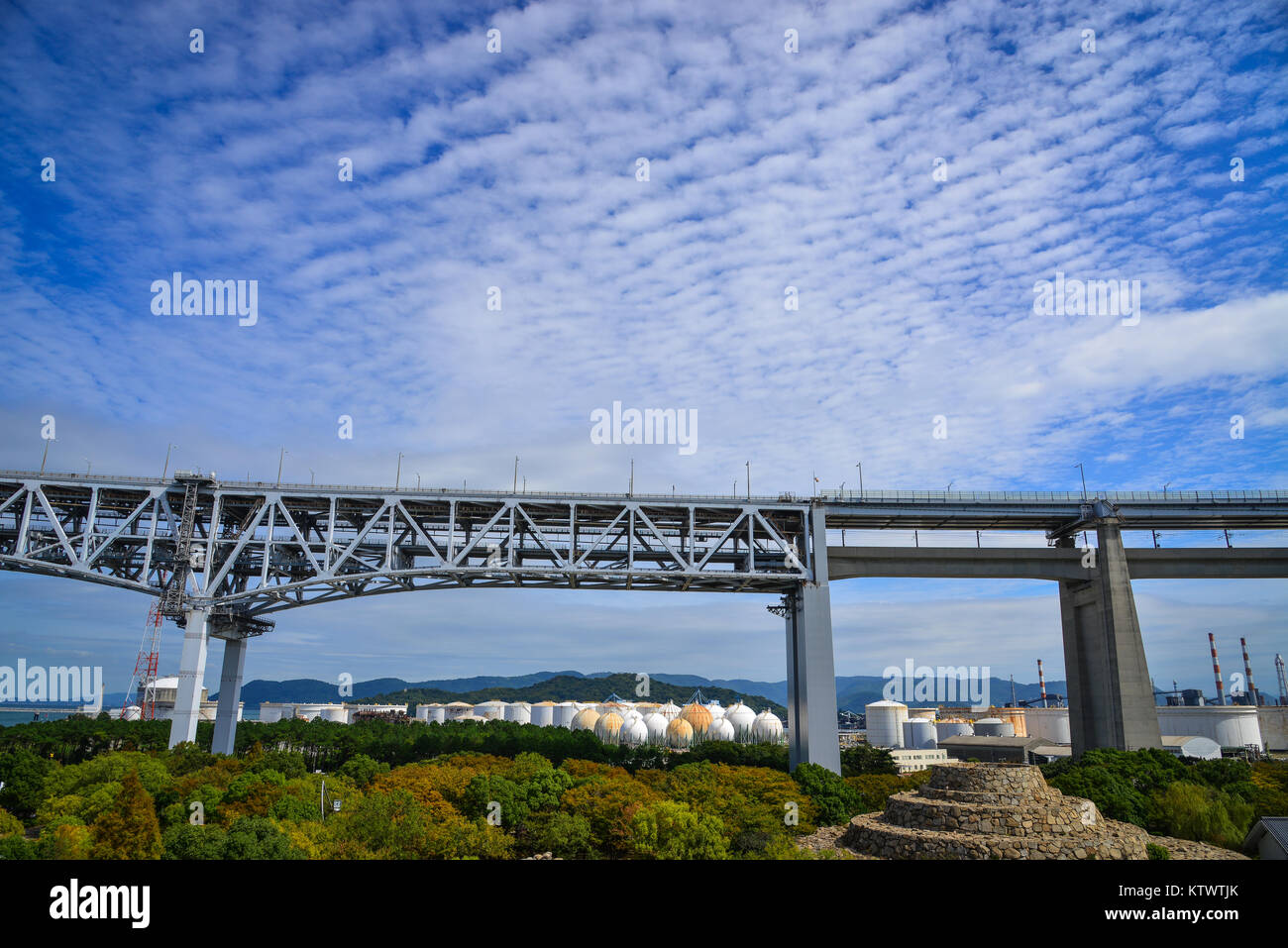 Okayama, Japan - Oct 5, 2017. Seto Ohashi Bridge under blue sky in ...