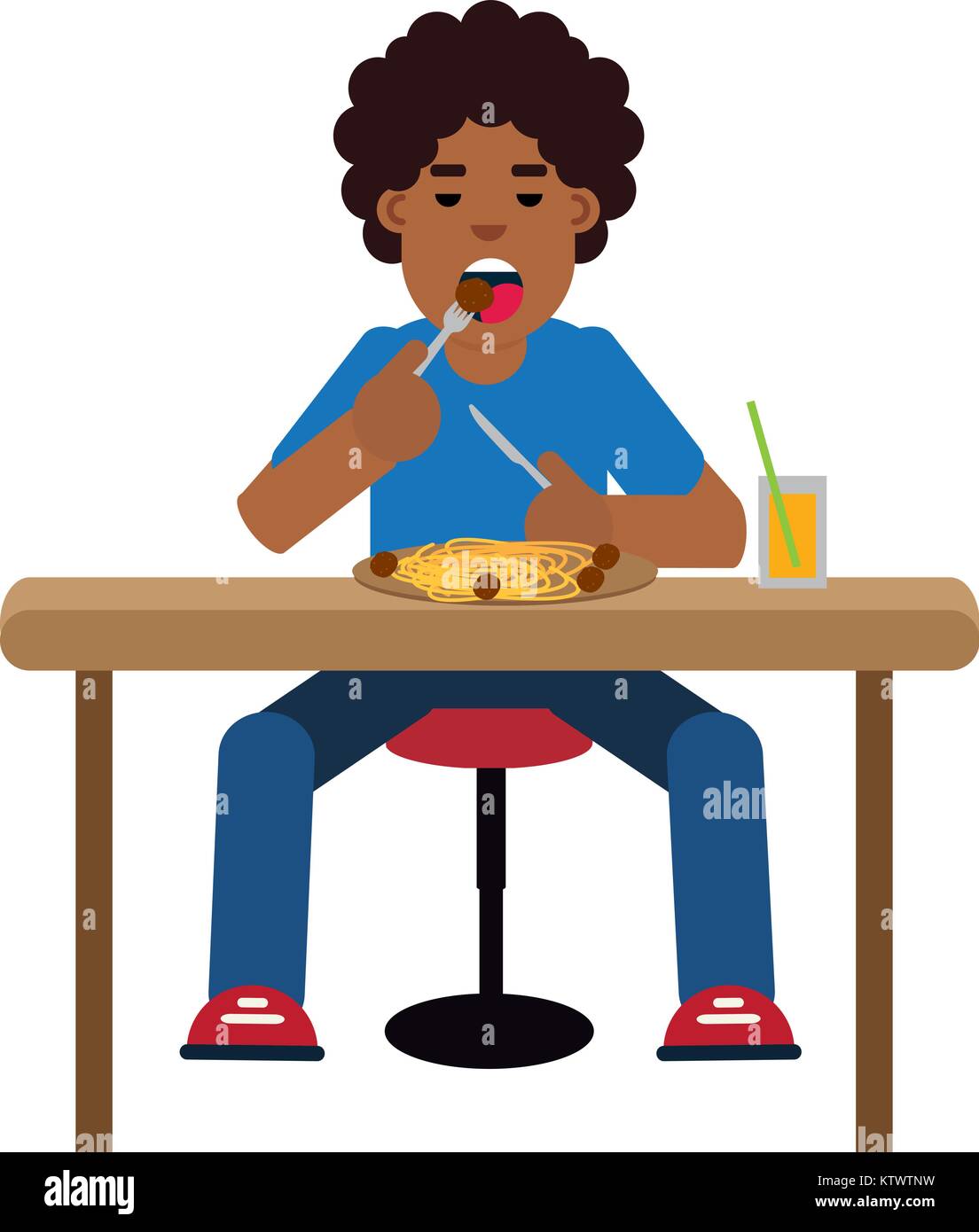 African boy eating spaghetti with meatballs Stock Vector Image & Art ...