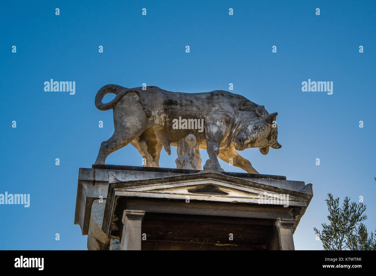 Statue of Bull in Kerameikos, the cemetery of ancient Athens in Greece ...
