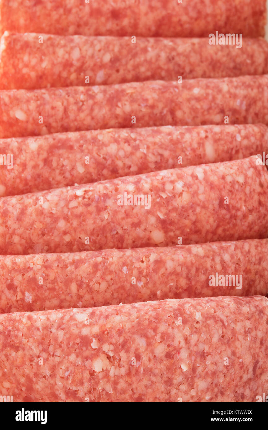 Close up of slices of salami Stock Photo - Alamy
