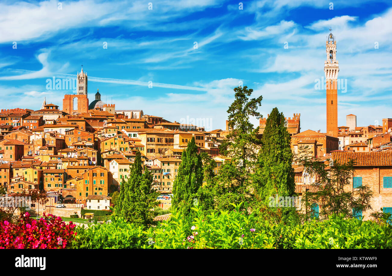 Scenery of Siena, a beautiful medieval town in Tuscany, with view of ...
