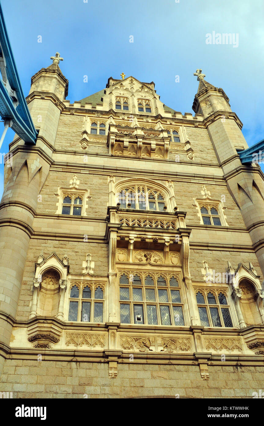 an unusual viewpoint and different angle of Tower bridge in central ...