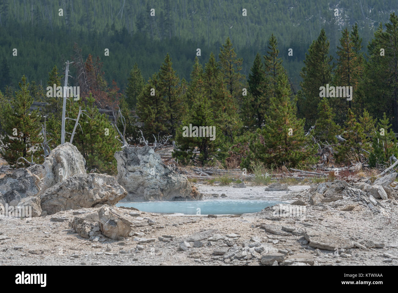 Blue Pool of Hot Springs in Yellowstone Wilderness Stock Photo - Alamy