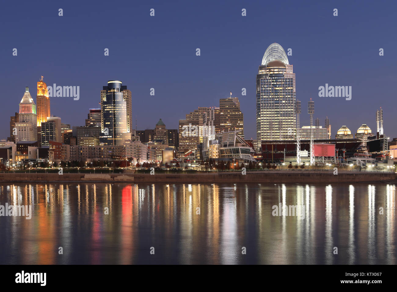 The Cincinnati city center after dark with reflections Stock Photo - Alamy
